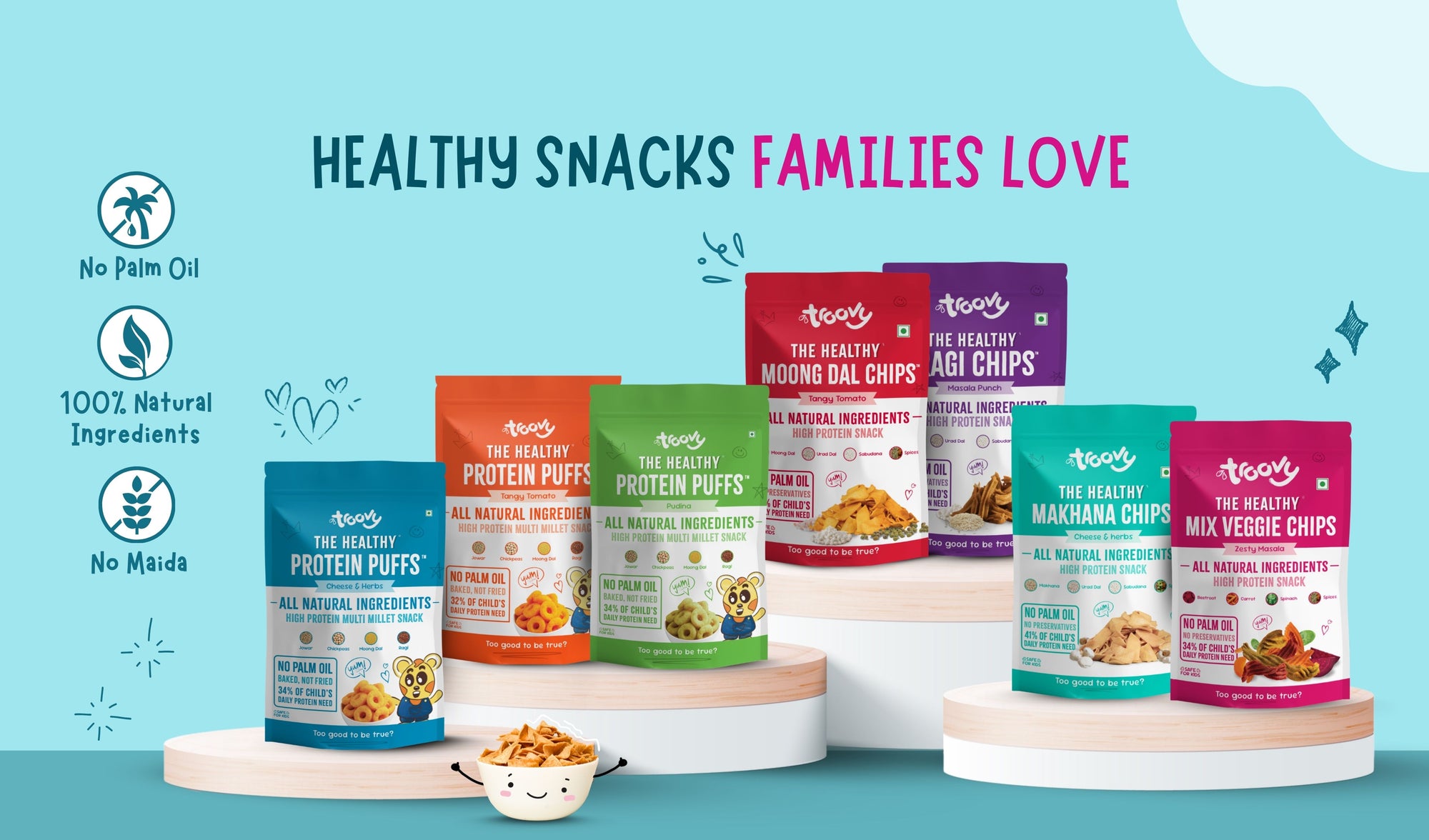 Healthy Chips for Kids | Ragi, Veggie & Protein Puffs | Troovy Foods